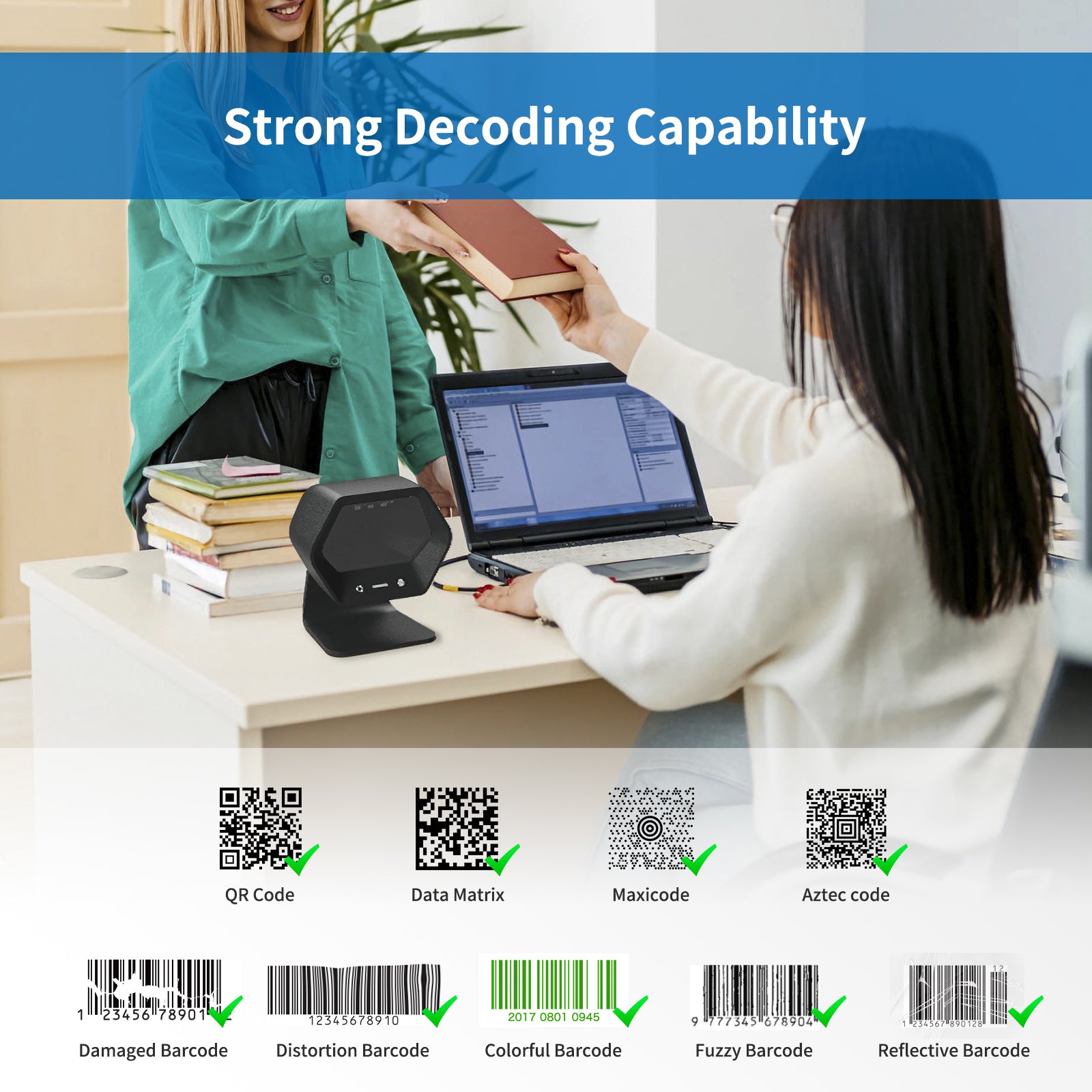 NETUM Desktop QR Barcode Scanner Omnidirectional, Hands-Free Automatic