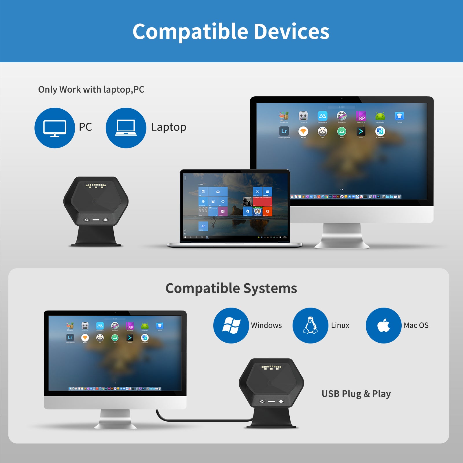 NETUM Desktop QR Barcode Scanner Omnidirectional, Hands-Free Automatic