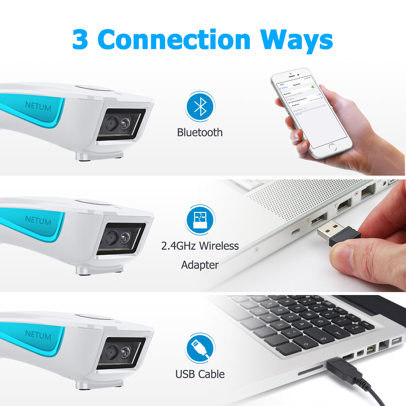 NETUM C850 Upgraded Mini Wireless QR Barcode Scanner, 3 in 1 Bluetooth