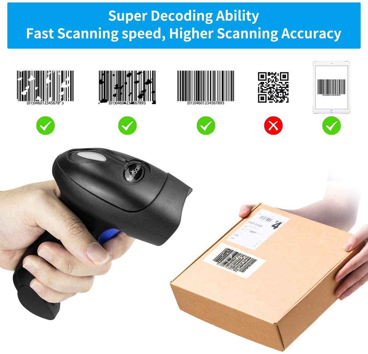 NetumScan L6S Wireless 1D Barcode Scanner, Handheld Wired&2.4G Wireles ...