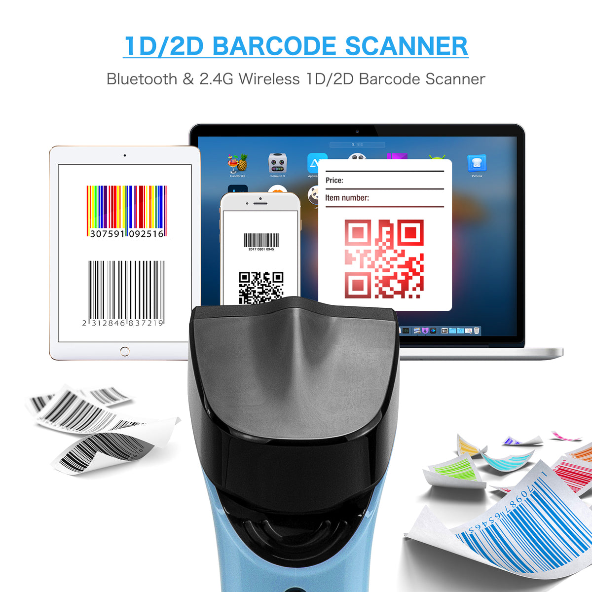 NETUM DS7500 2D Bluetooth Barcode Scanner, Hands Free Automatic Wirele