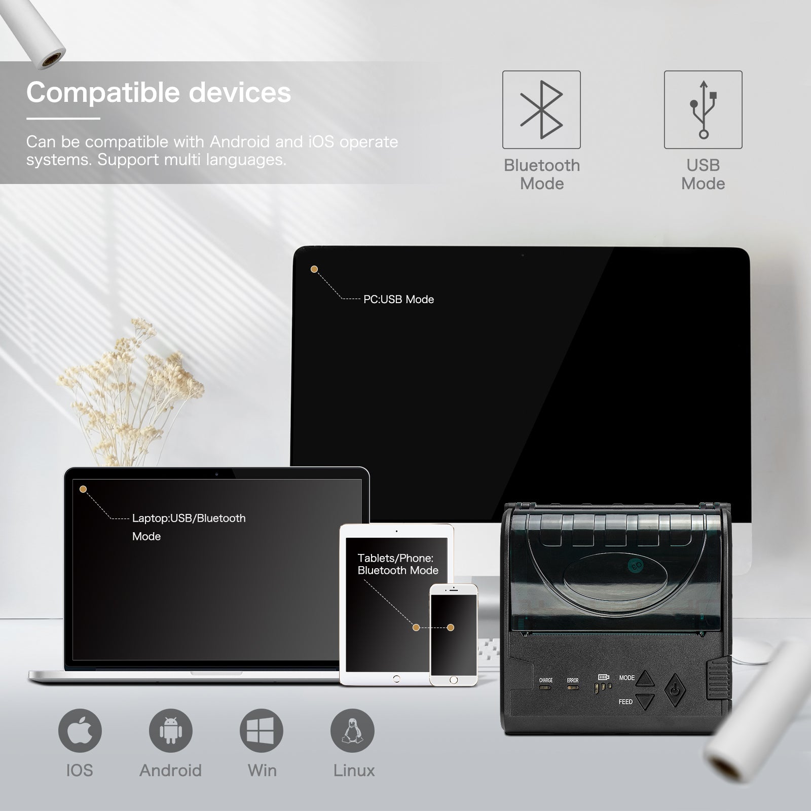 NETUM NT-8003DD Wireless Bluetooth Thermal Receipt Printer Portable 58