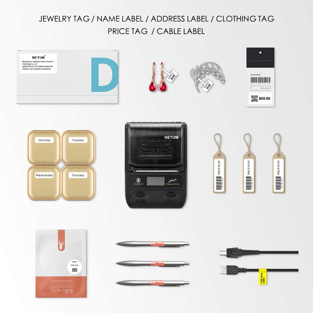 NetumScan G5 Portable Bluetooth Label Printer, Wireless USB Thermal La ...